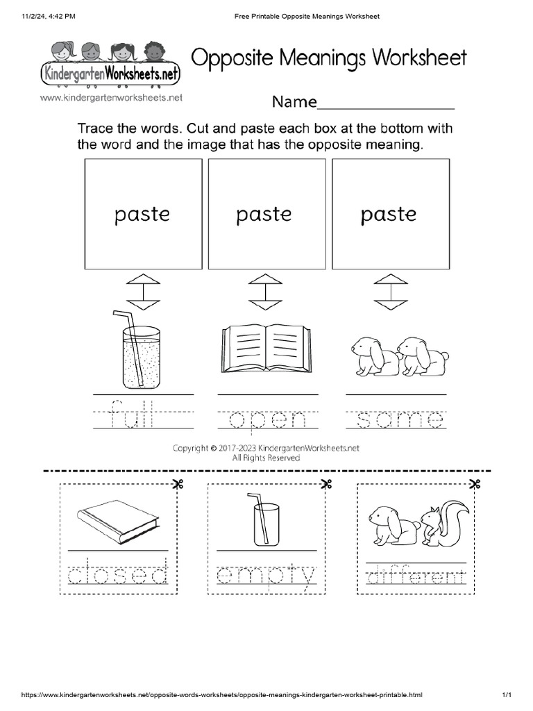 Free Printable Opposite Meanings Worksheet | PDF