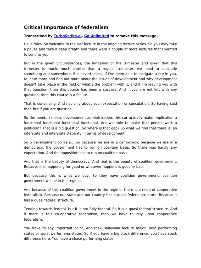 Critical Importance of Federalism | PDF | Decentralization | Economies