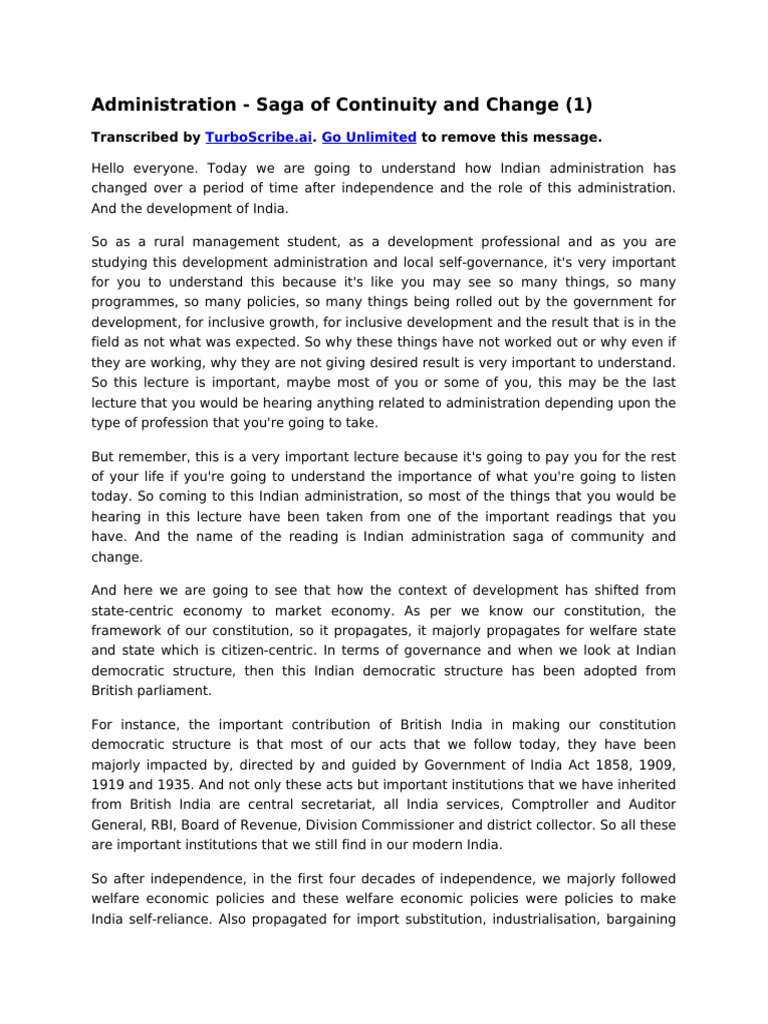 Administration - Saga of Continuity and Change | PDF | Capitalism ...