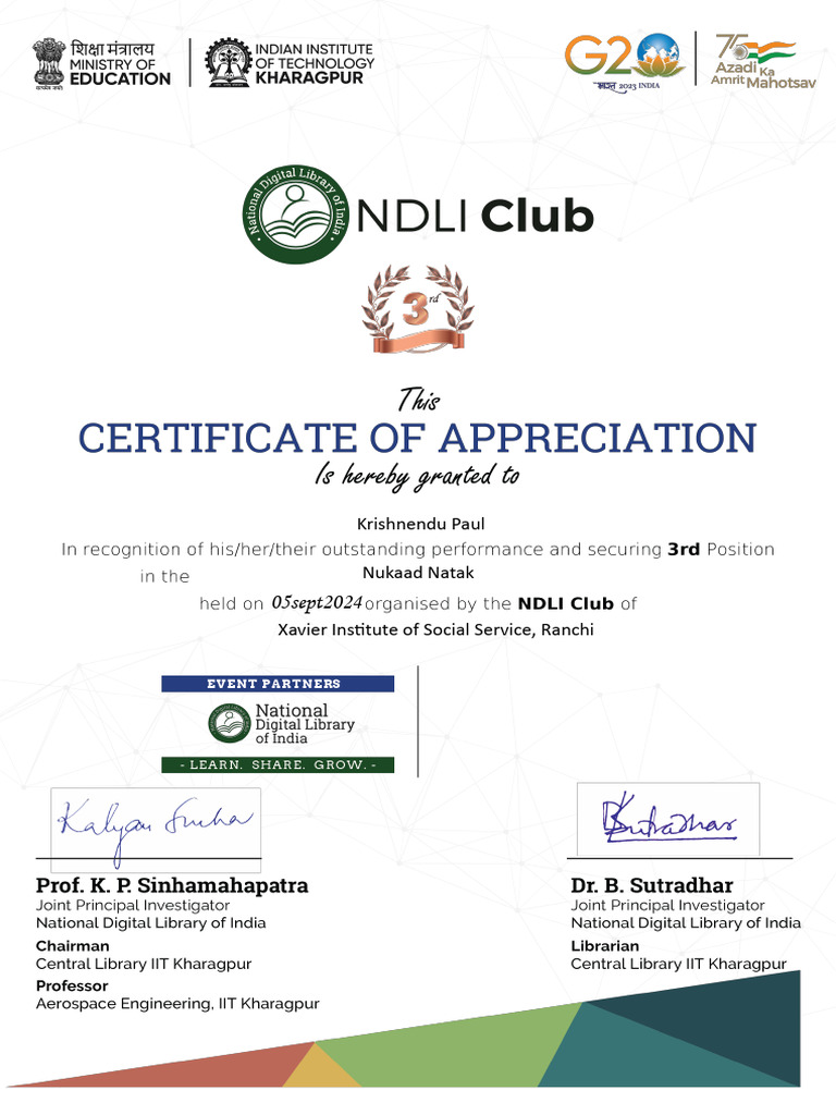 NDLI Club Certificate | PDF