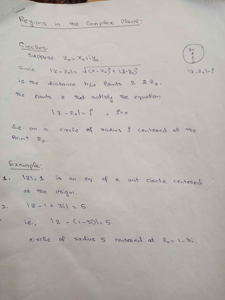 Lec 2 - Regions in Complex Planes | PDF