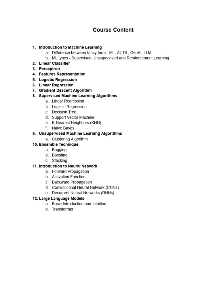 AI & ML Course Content | PDF | Teaching Methods & Materials