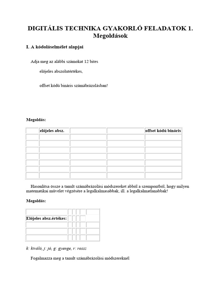 Digitalis Technika Gyakorlo Feladatok 1 Megoldasok | PDF