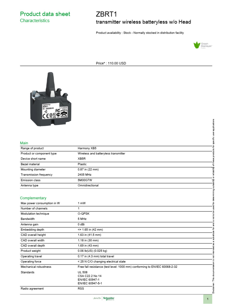 Harmony 22 MM XB5R - XB4R Wireless Push Buttons - ZBRT1 | PDF | Antenna ...