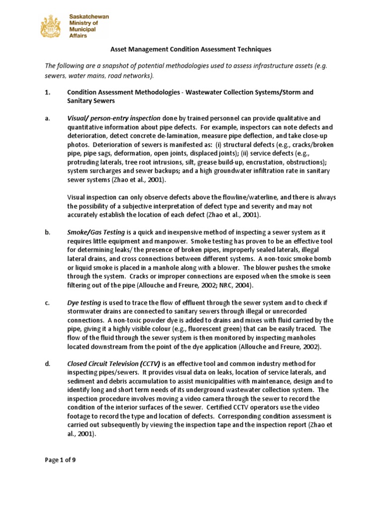 Assessment Techniques | PDF | Nondestructive Testing | Sanitary Sewer