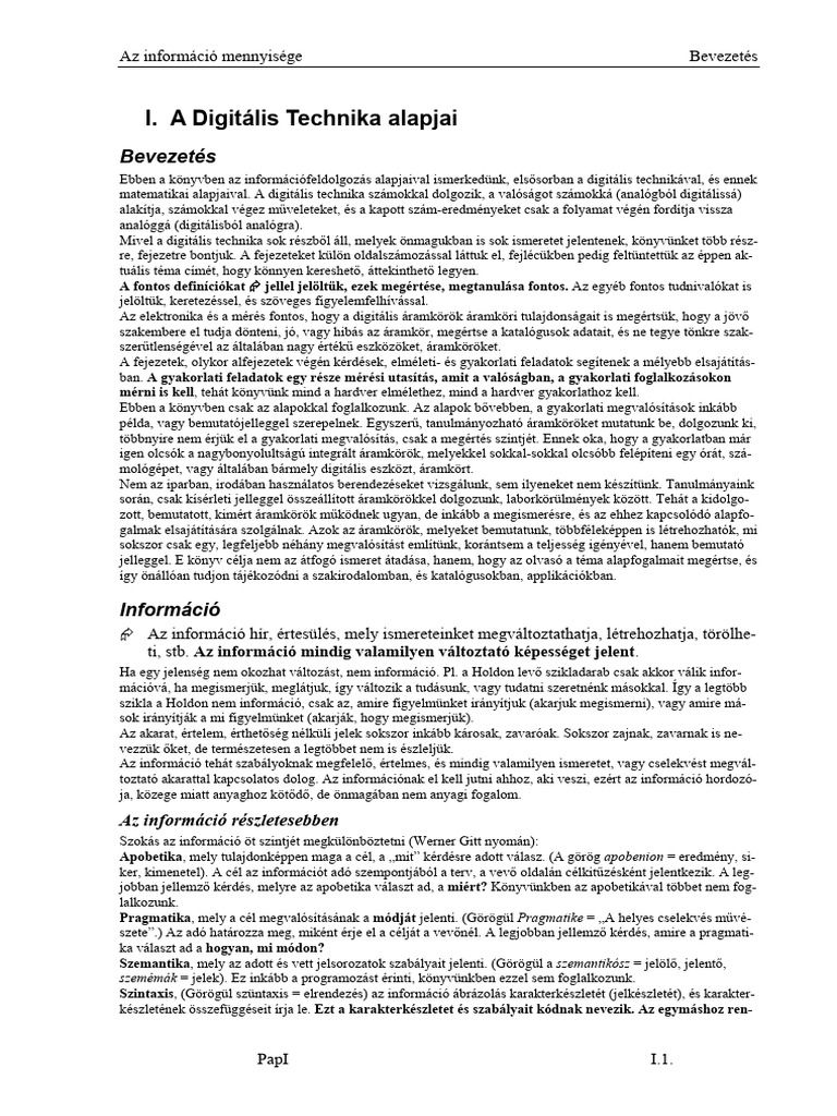I. A Digitális Technika Alapjai | PDF
