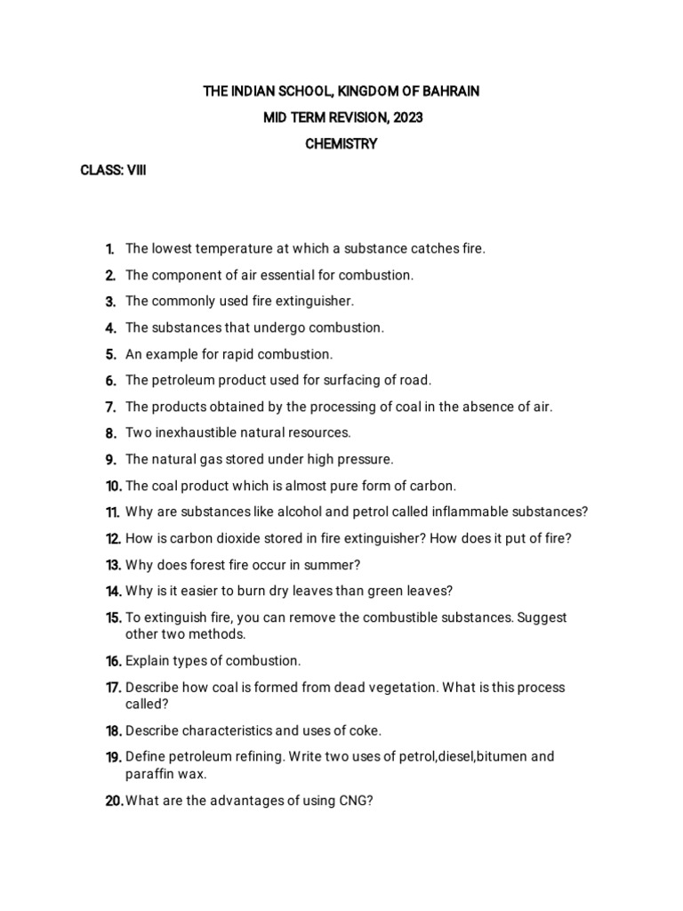 Class 8 Chemistry Mid Term Revision 2023 | PDF