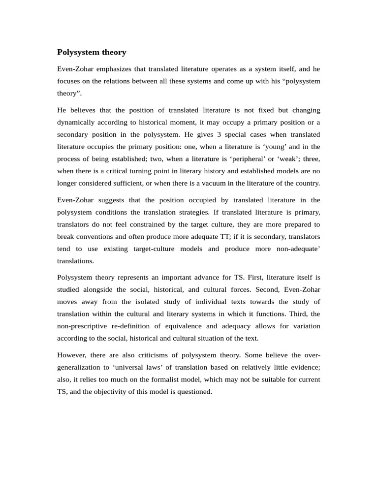 Polysystem Theory | PDF