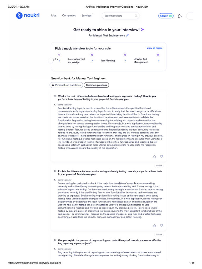 Naukri - Testing Concepts Interview Questions | PDF