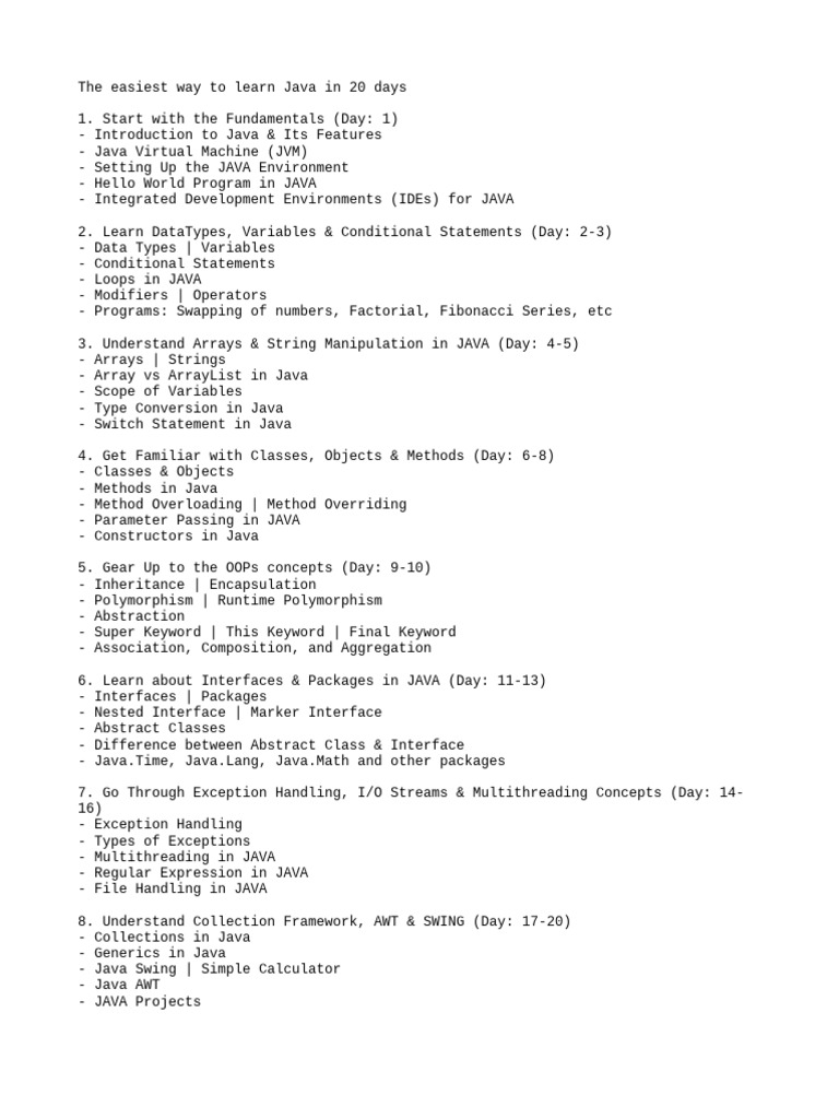 The easiest way to learn Java in 20 days | PDF The easiest way to learn Java in 20 days | PDF
