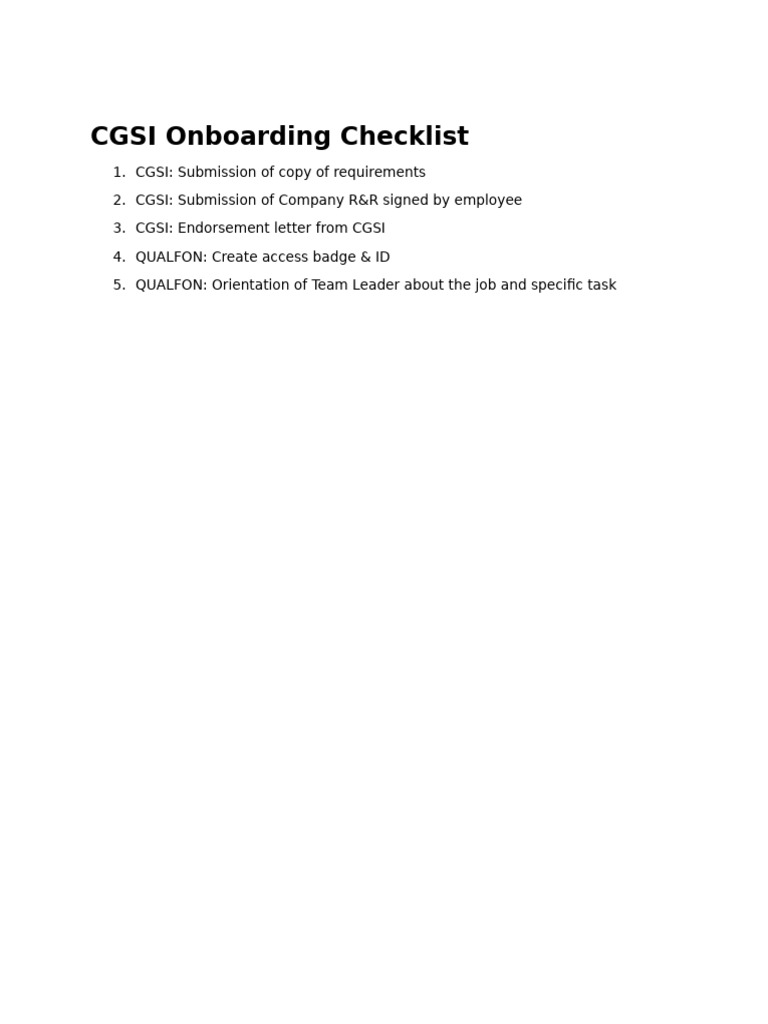 CGSI Onboarding Checklist | PDF