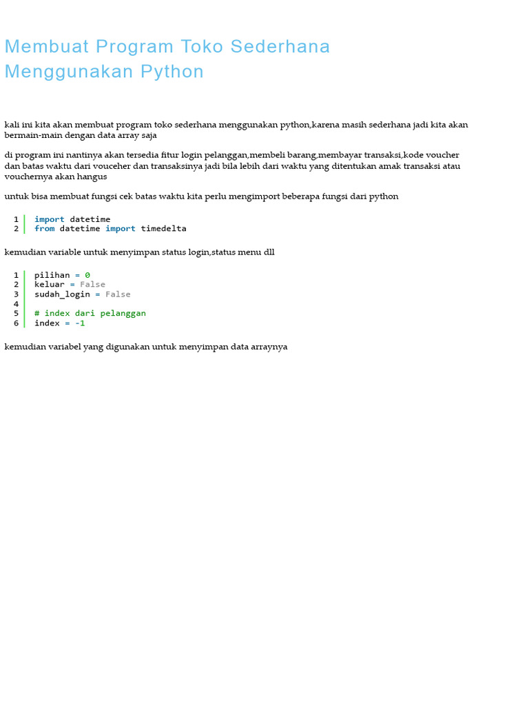 Membuat Program Toko Sederhana Menggunakan Python | PDF
