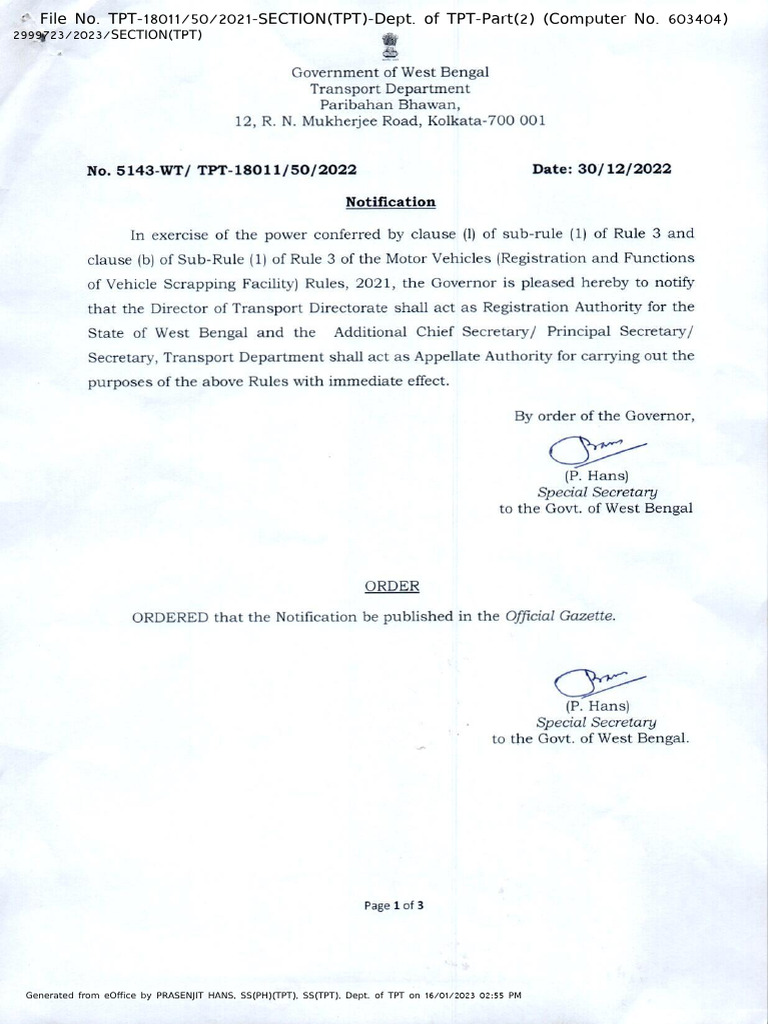 West Bengal Notification For Registration and Appellate Authority | PDF | Science & Mathematics