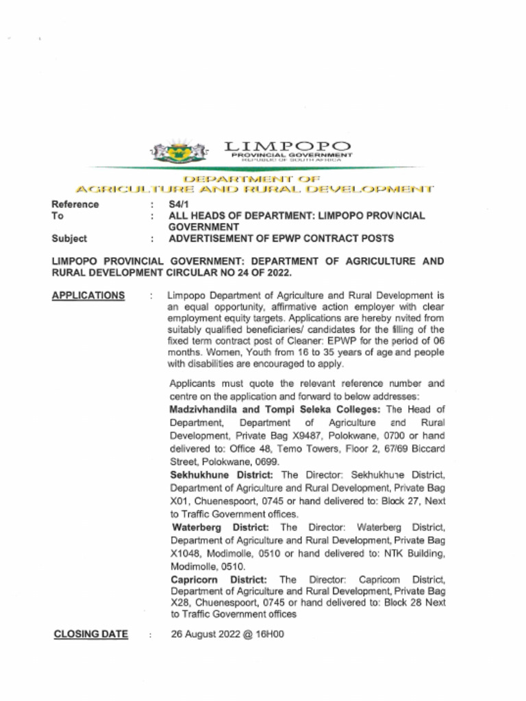 Epwp Advert Circular No 24 of 2022 | PDF