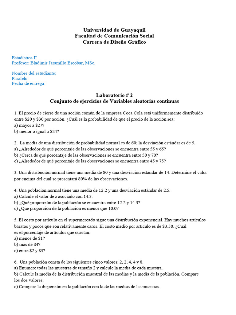 Ejercicios II | PDF | Desviación Estándar | Intervalo de confianza