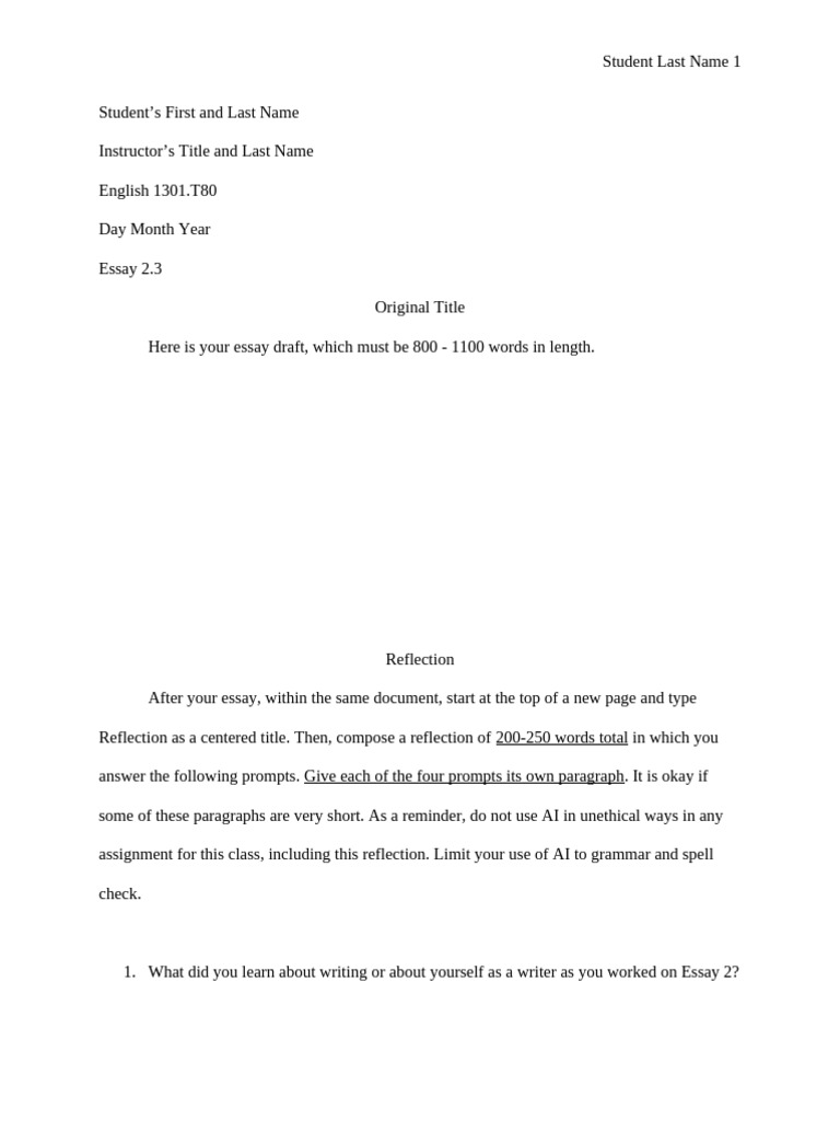 MLA Formatting Template For E2.3 With Reflection Prompts - With Source ...