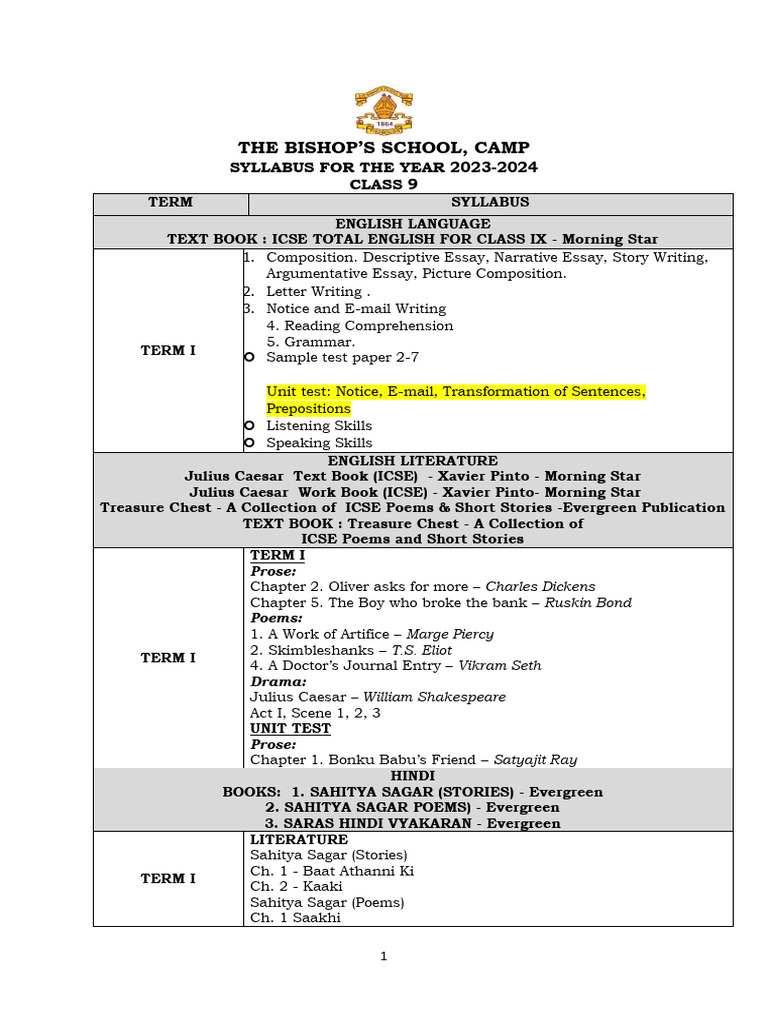 24042023040743class 9 Syllabus For The 1ST Term | PDF | Chemistry ...