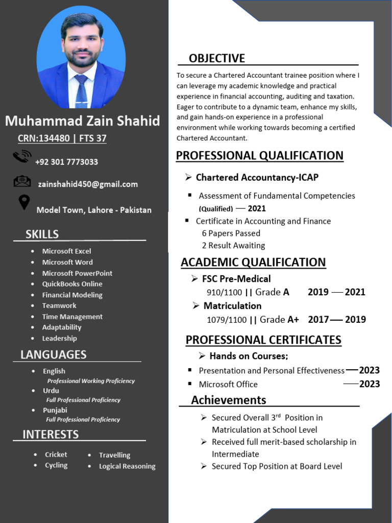 M.Zain Shahid CV LHR | PDF | Accountant