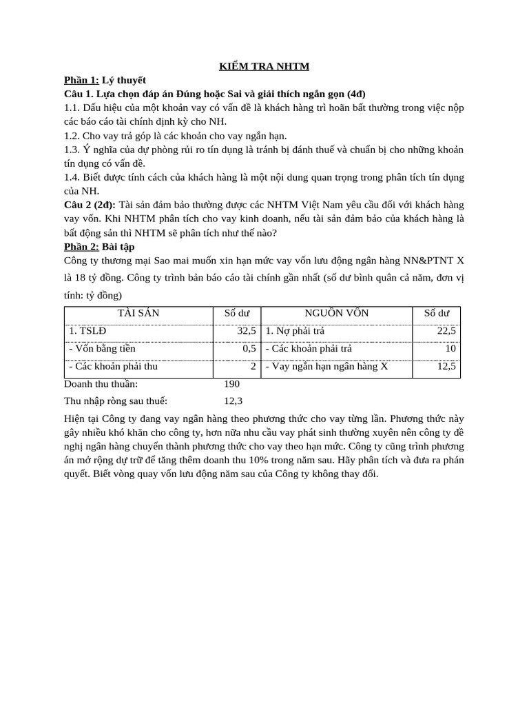 Bài kiểm tra NHTM | PDF