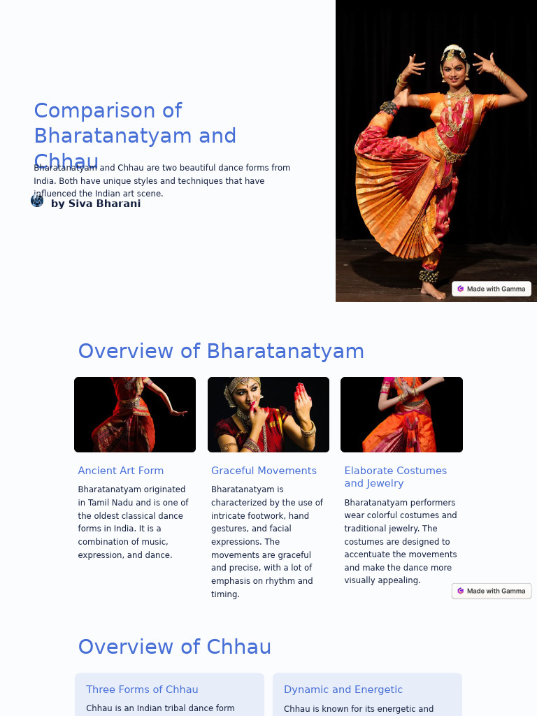 Comparison of Bharatanatyam and Chhau | PDF | Dances | Entertainment