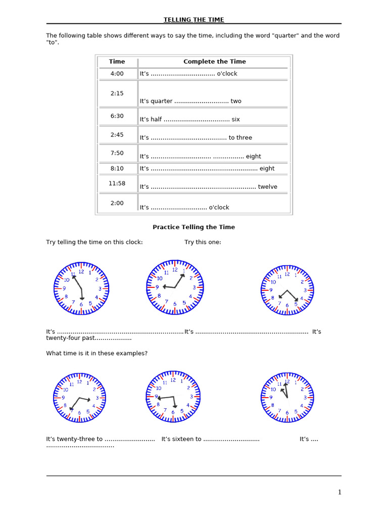 telling the time2 | PDF