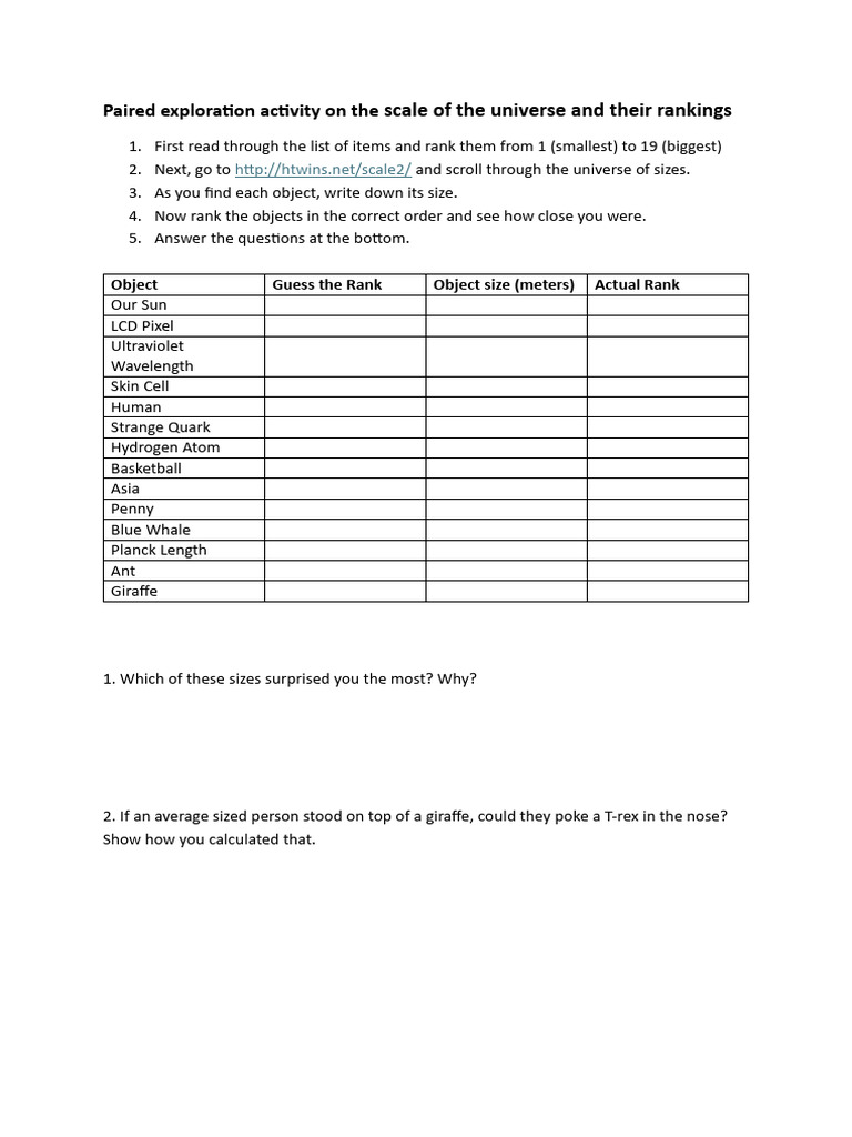 Exploration Activity Scale of The Universe | PDF | Philosophy | Young Adult
