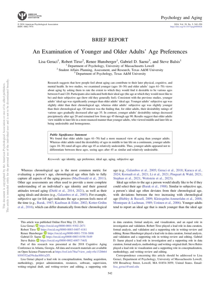 Geraci Et Al 24 Younger Older Adult Age Preferences | PDF | Old Age ...