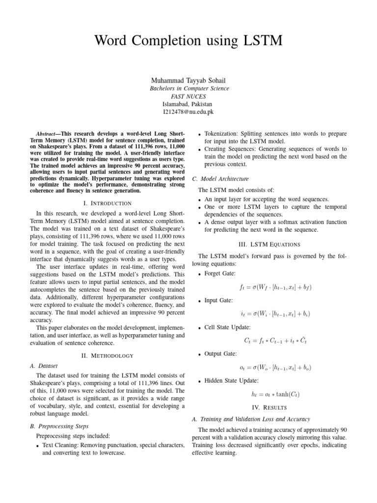 Report Word Completion Using LSTM | PDF | Computational Neuroscience | Computing