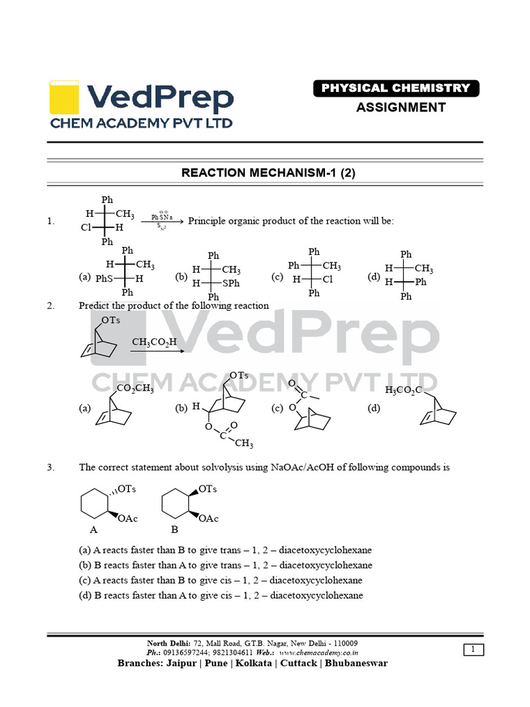075) (Complimentary Assignment) Reaction Mechanism Part 12 | PDF | Chemical Substances | Organic ...
