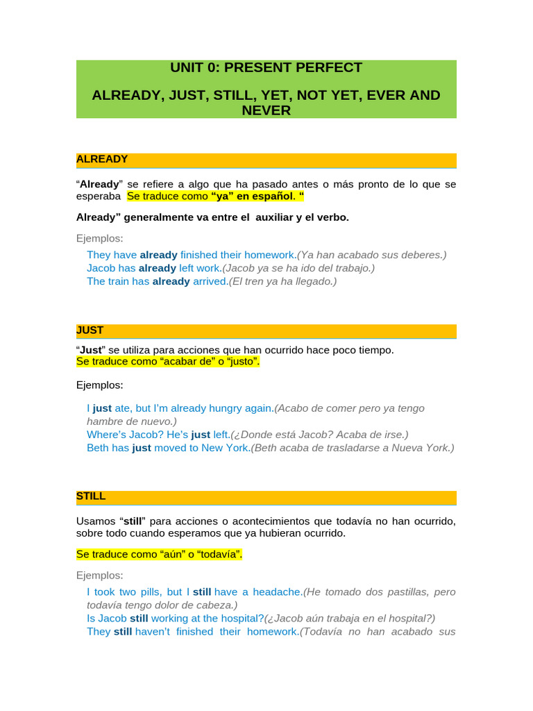 4.1 The Present Perfect Already Just Still Yet Ever Never. P5 | PDF