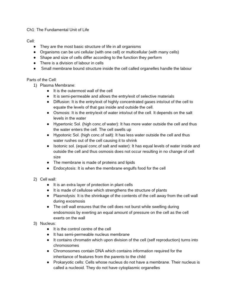 Ch1 - The Fundamental Unit of Life | PDF | Cell (Biology) | Cell Membrane