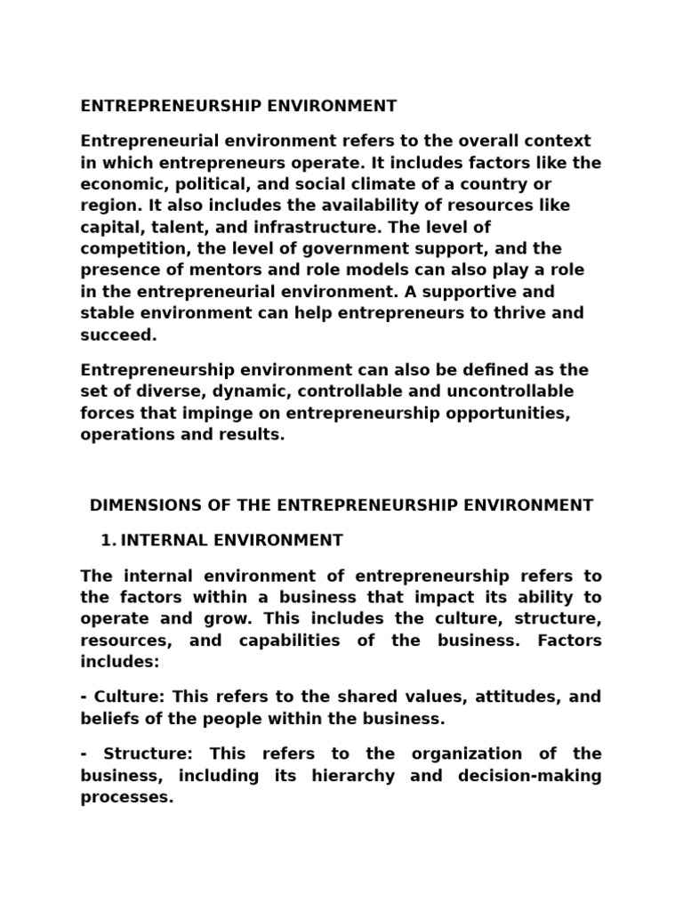 Entrepreneurship Environment | PDF | Entrepreneurship | Natural Environment