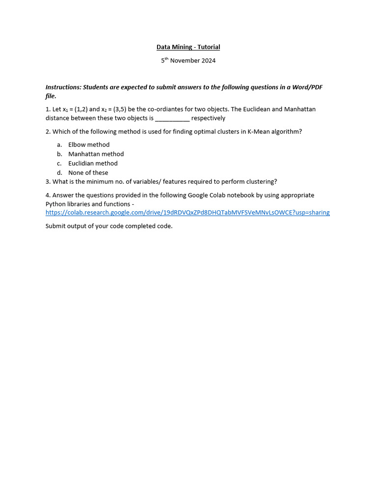 Data Mining Tutorial 5 Nov | PDF | Computers