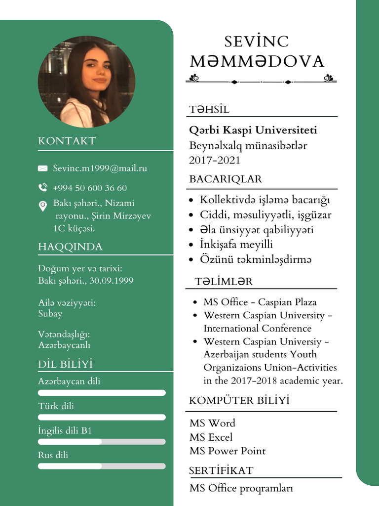 Məmmədova Sevi̇nc CV1 | PDF