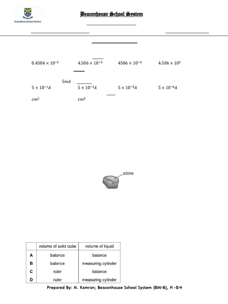 Measurements Worksheet 1 | PDF | Volume | Watt