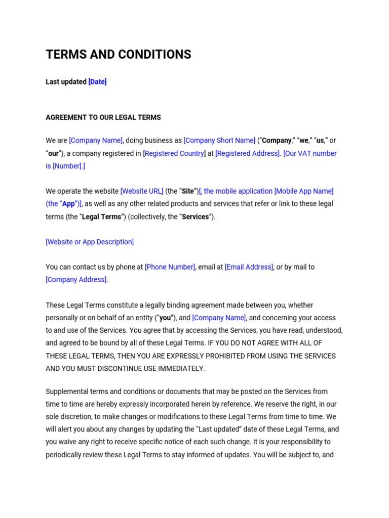 Terms and Conditions Free Template Word | PDF | Online Copyright ...