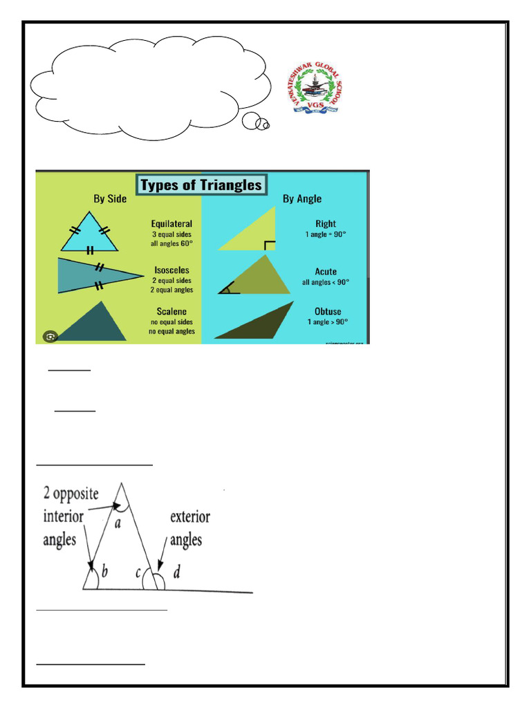 Worksheet-1 Ch-9 Triangle and Its Properties: Triangle-A Polygon With 3 Sides | PDF | Triangle ...