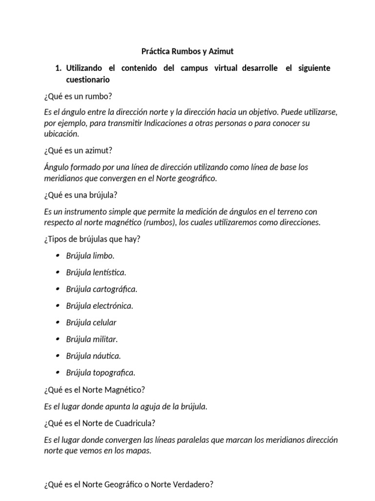 Guia de Practica Rumbos y Azimut | PDF | Azimut | Brújula