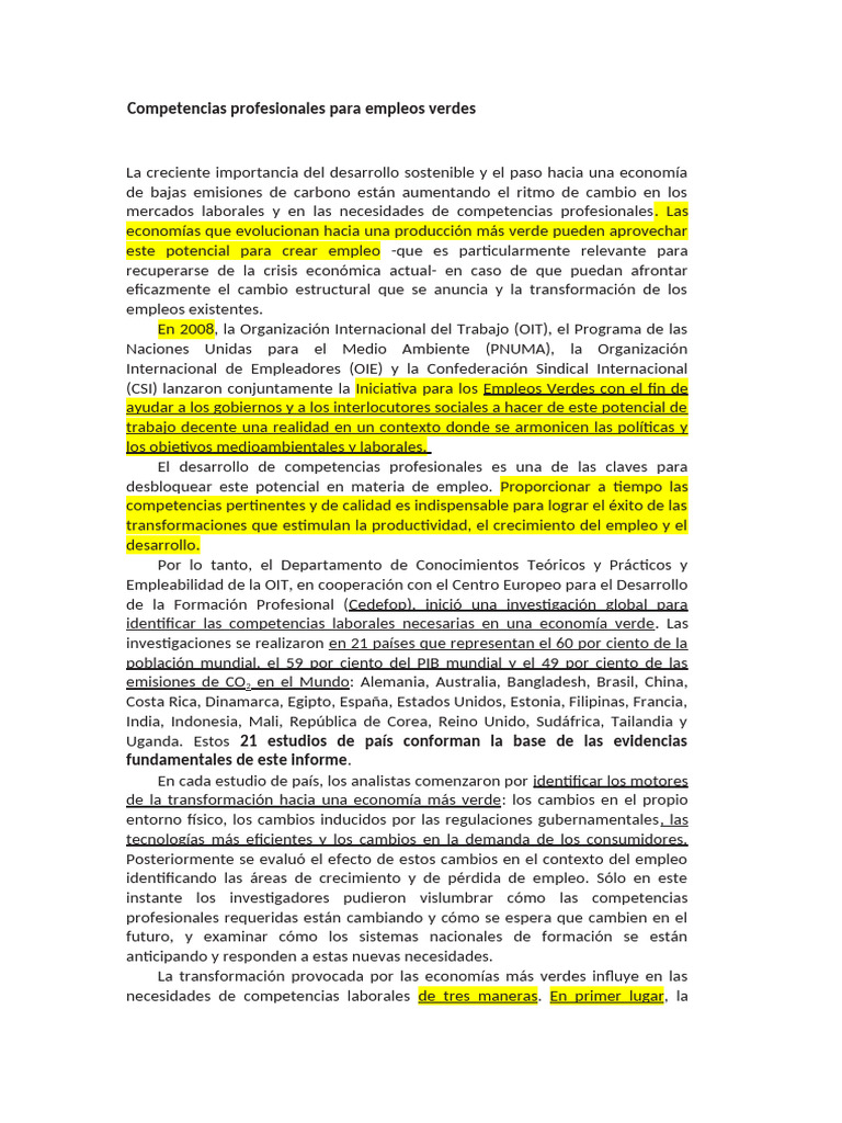 (T03 - A03 - Competencias Verdes) - Desarrollada | PDF | Empleo | Economias