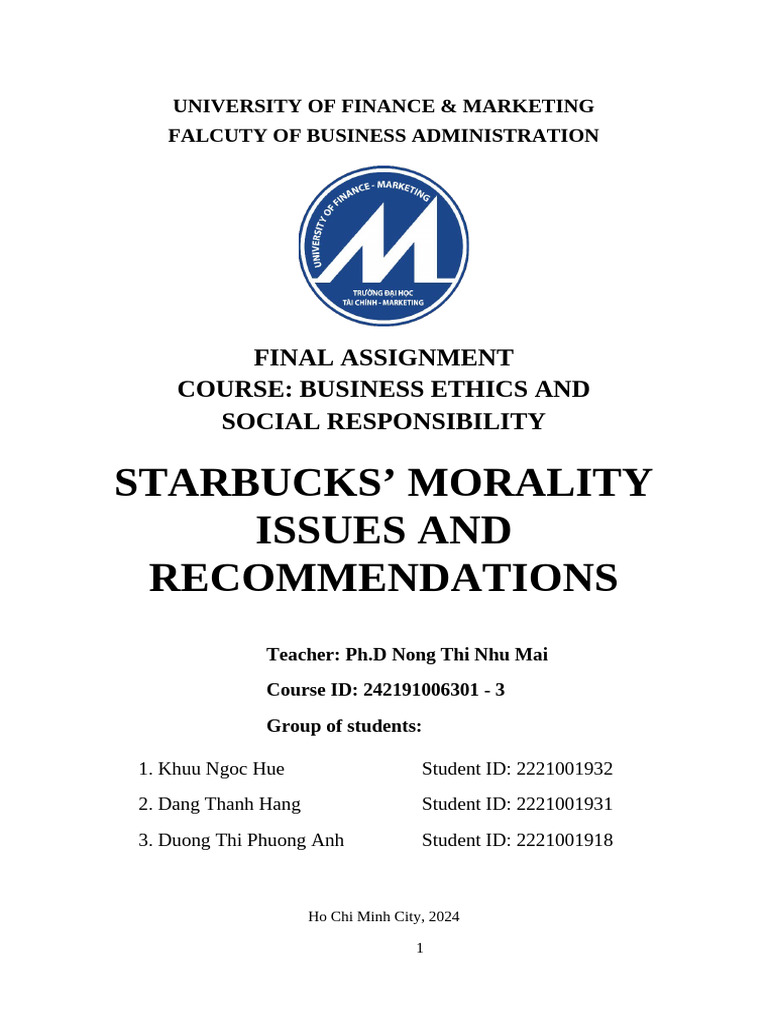 Starbuck Morality Issues and Recommendation | PDF | Corporate Social ...