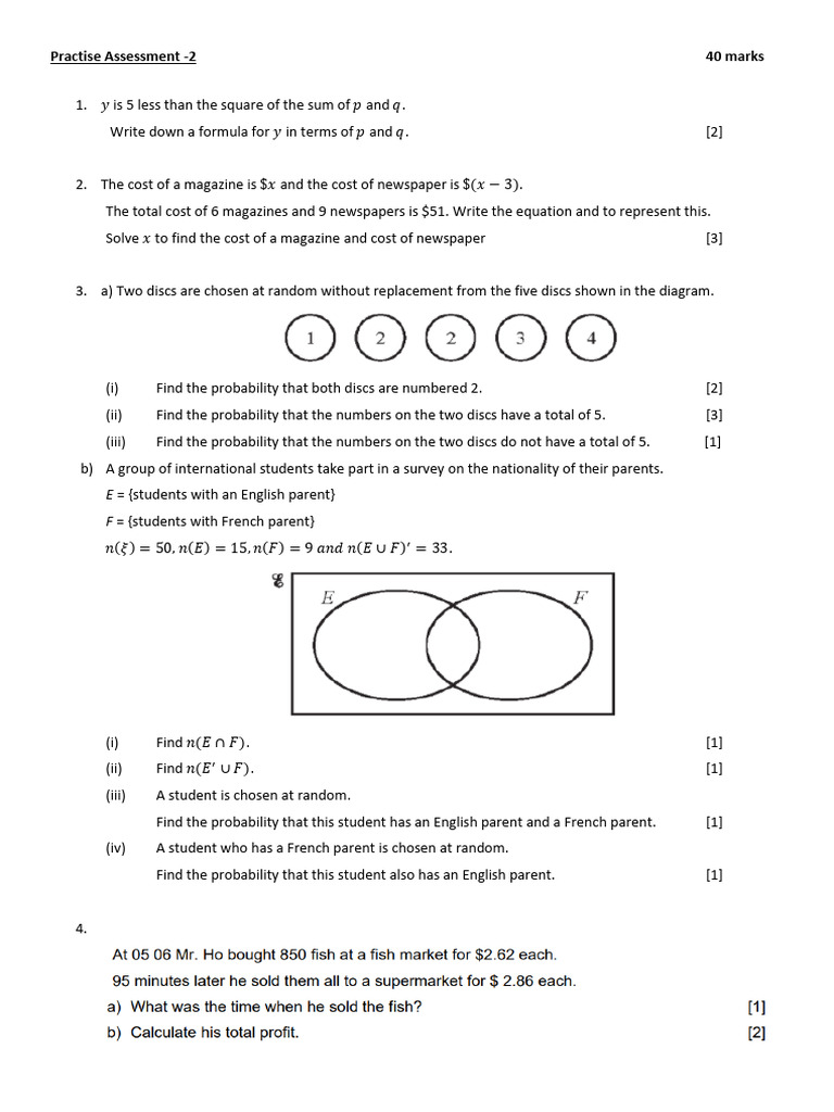 Practise Assessment 2 Grade 9 10 Pdf Mathematical Objects Mathematics