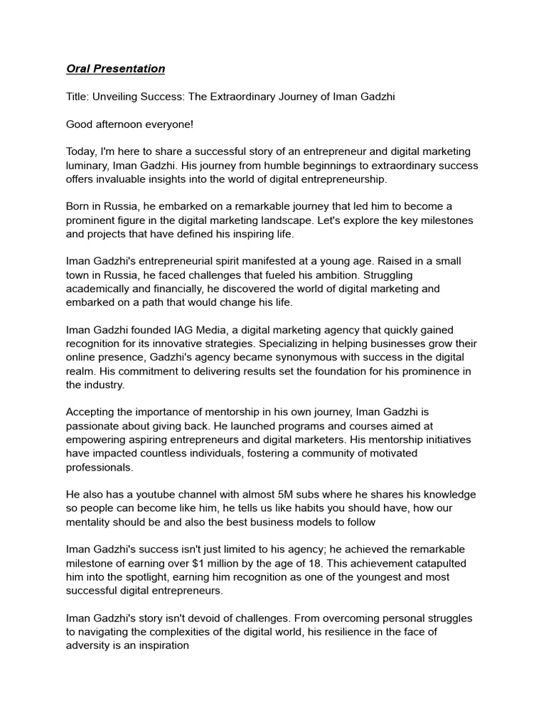 Oral Presentation | PDF | Entrepreneurship | Mindset