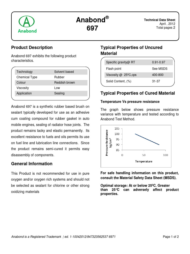 TDS - Anabond 697 | PDF | Natural Rubber | Adhesive