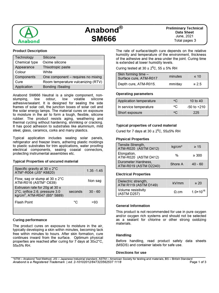 TDS Anabond SM666 June 2021 | PDF | Silicone | Adhesive