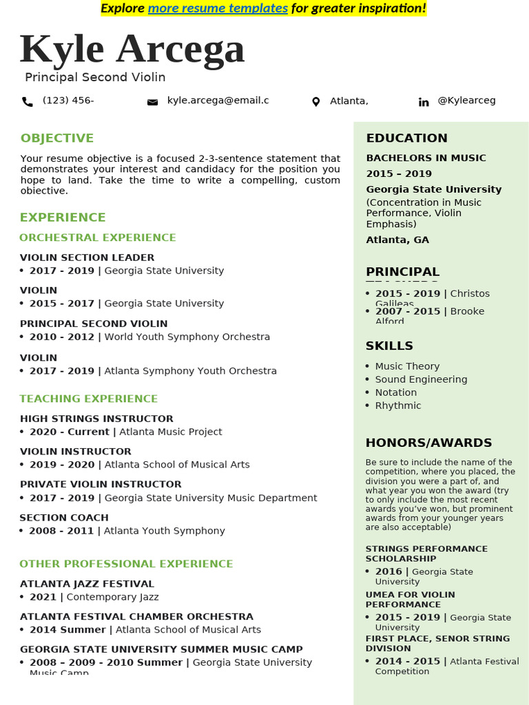 Music Word Resume Template | PDF | Orchestras | Violin