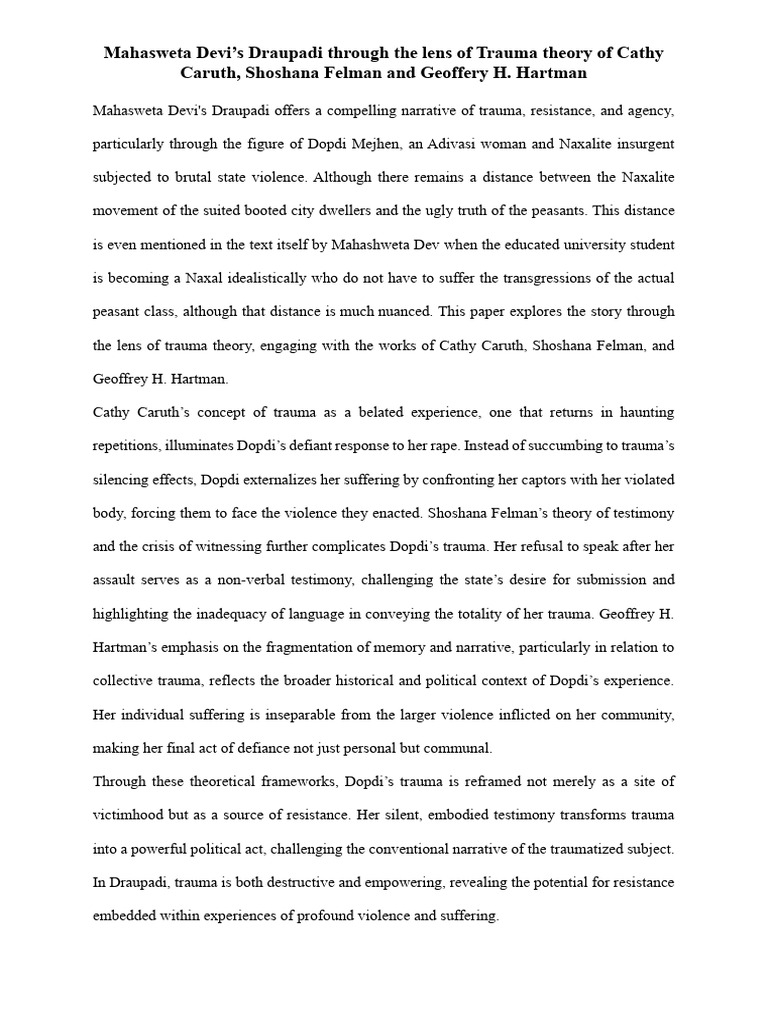 Mahasweta Devi's Draupadi Through The Lens of Trauma Theory of Cathy ...