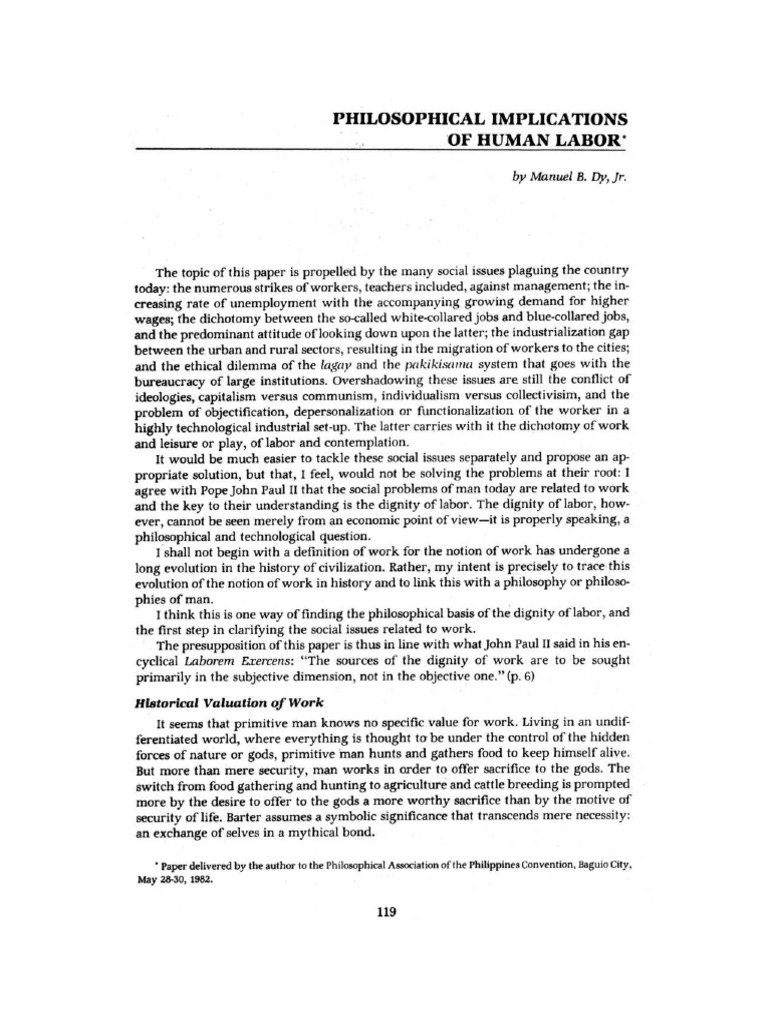 Dy Philosophical Implications of Human Labor From Dy Philosophy of Man ...
