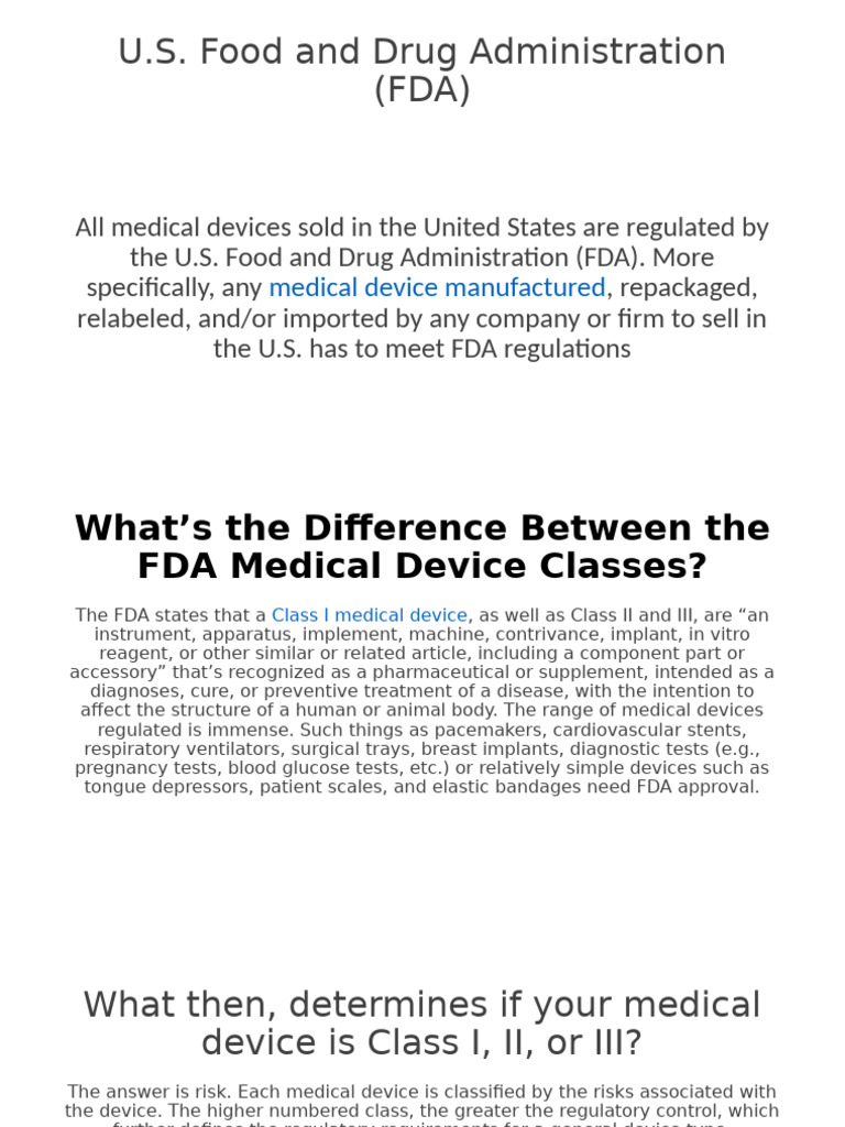 U.S. Food and Drug Administration (FDA) : Medical Device Manufactured ...