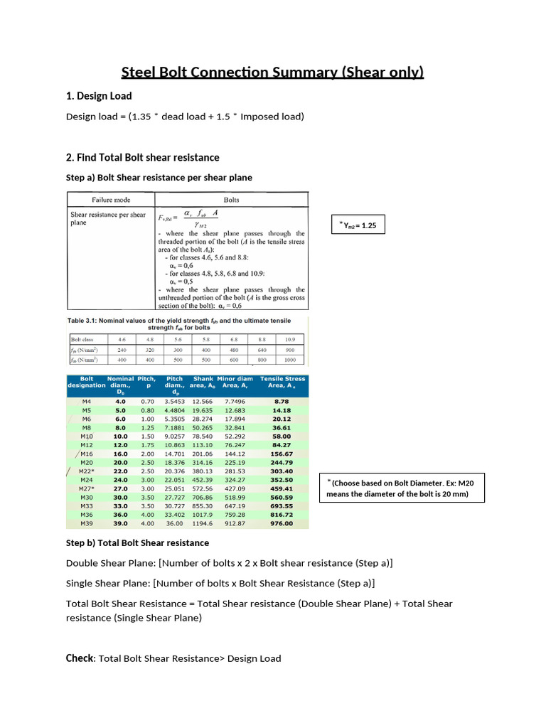 Steel Bolt Connection (Shear) | PDF