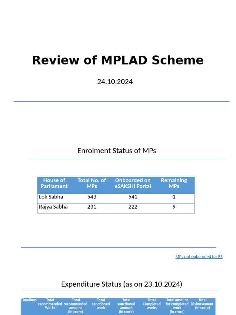 MPLAD Scheme Review and Expenditure 2024 | PDF | Government Of India ...
